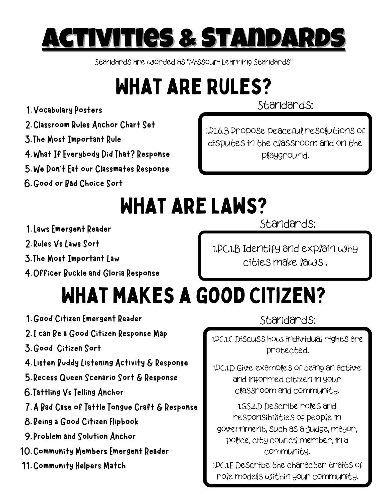 Rules, Laws, and My Community: A Social Studies Unit, First Grade ...