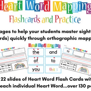 Heart Word Mapping Flash Cards and Practice Pages, Sight Word Practice ...