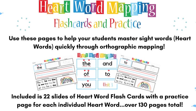 Heart Word Mapping Flash Cards and Practice Pages, Sight Word Practice ...