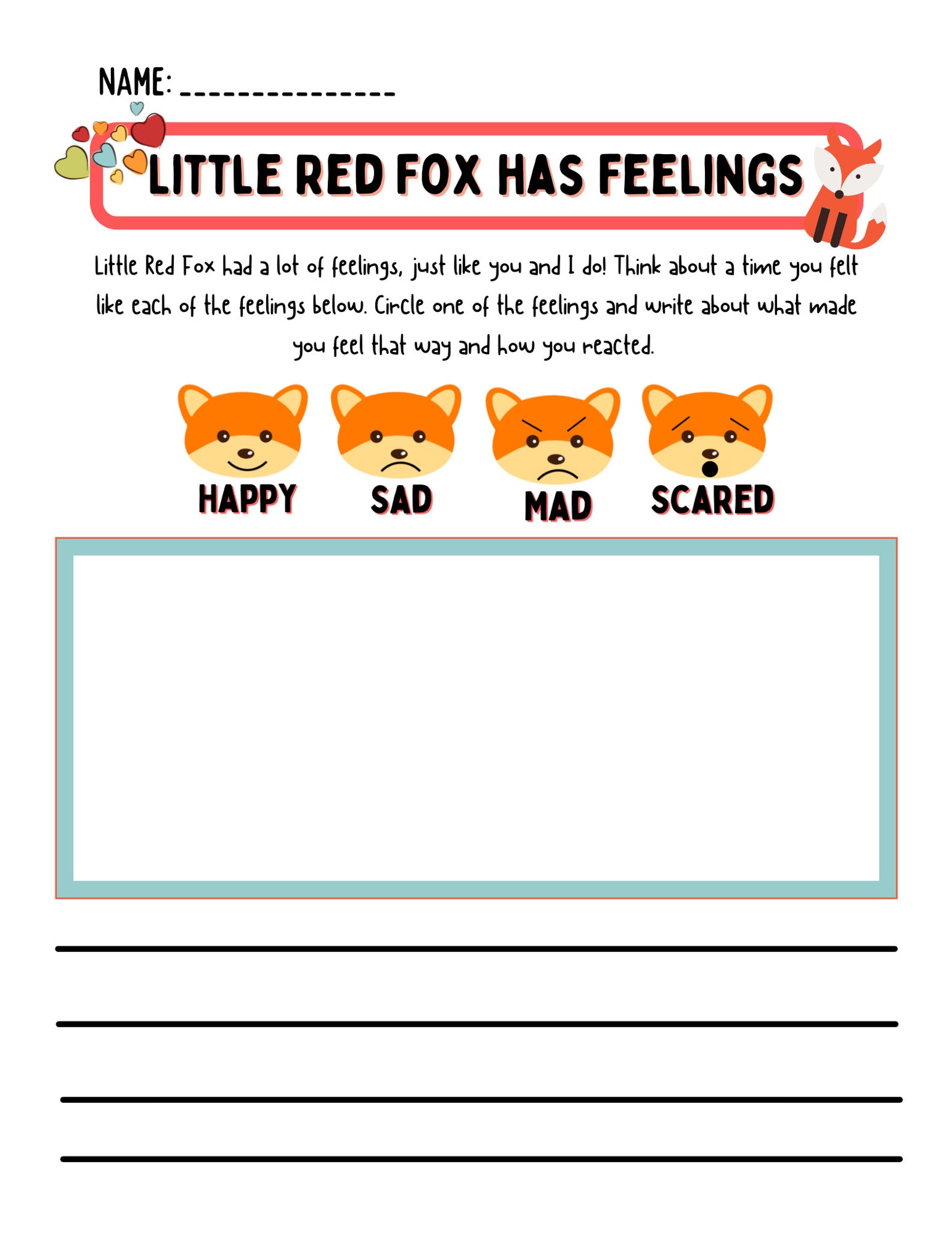 Little Red Fox Has Feelings Book Companion, Social Emotional Activity ...