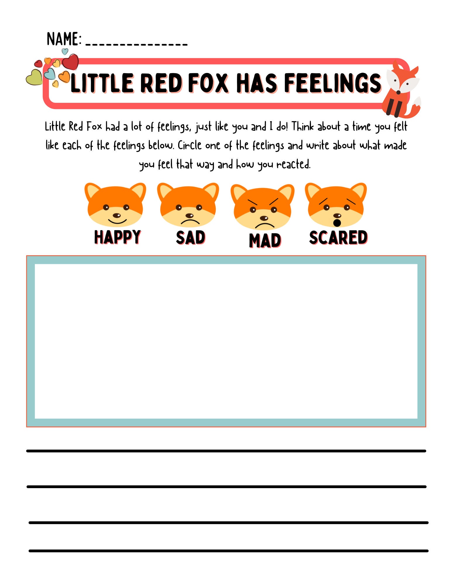 Little Red Fox Has Feelings Book Companion, Social Emotional Activity ...