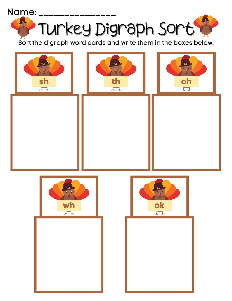 Turkey Digraph Fun: Word Sort and Decoding Activities - Etsy