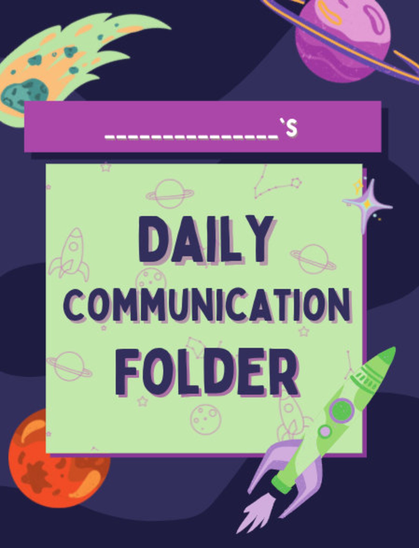 Space Themed Communication Binder or Folder Covers, Outer Space Binder ...