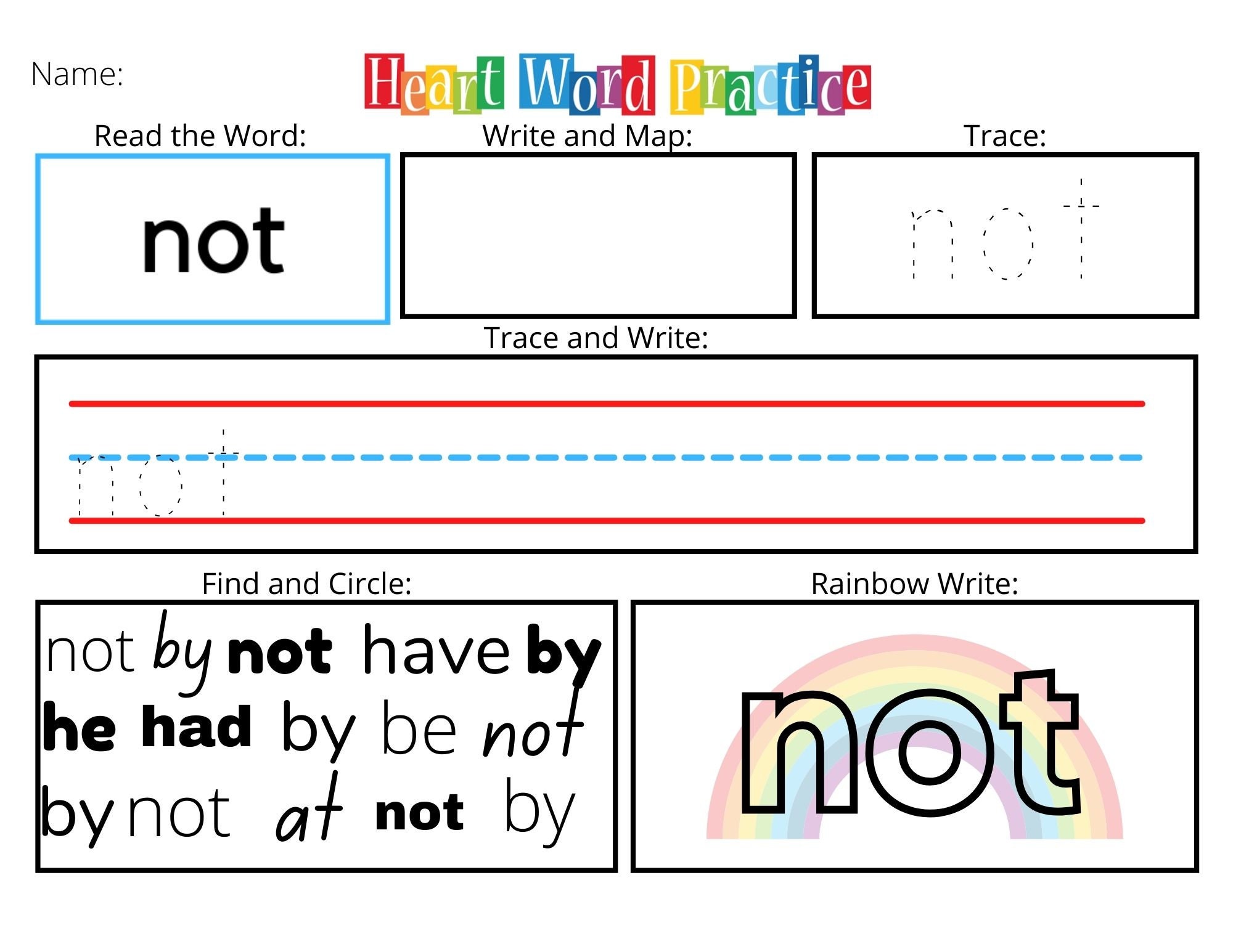 Sight Word Flashcards and Orthographic Mapping Practice, Heart Word ...