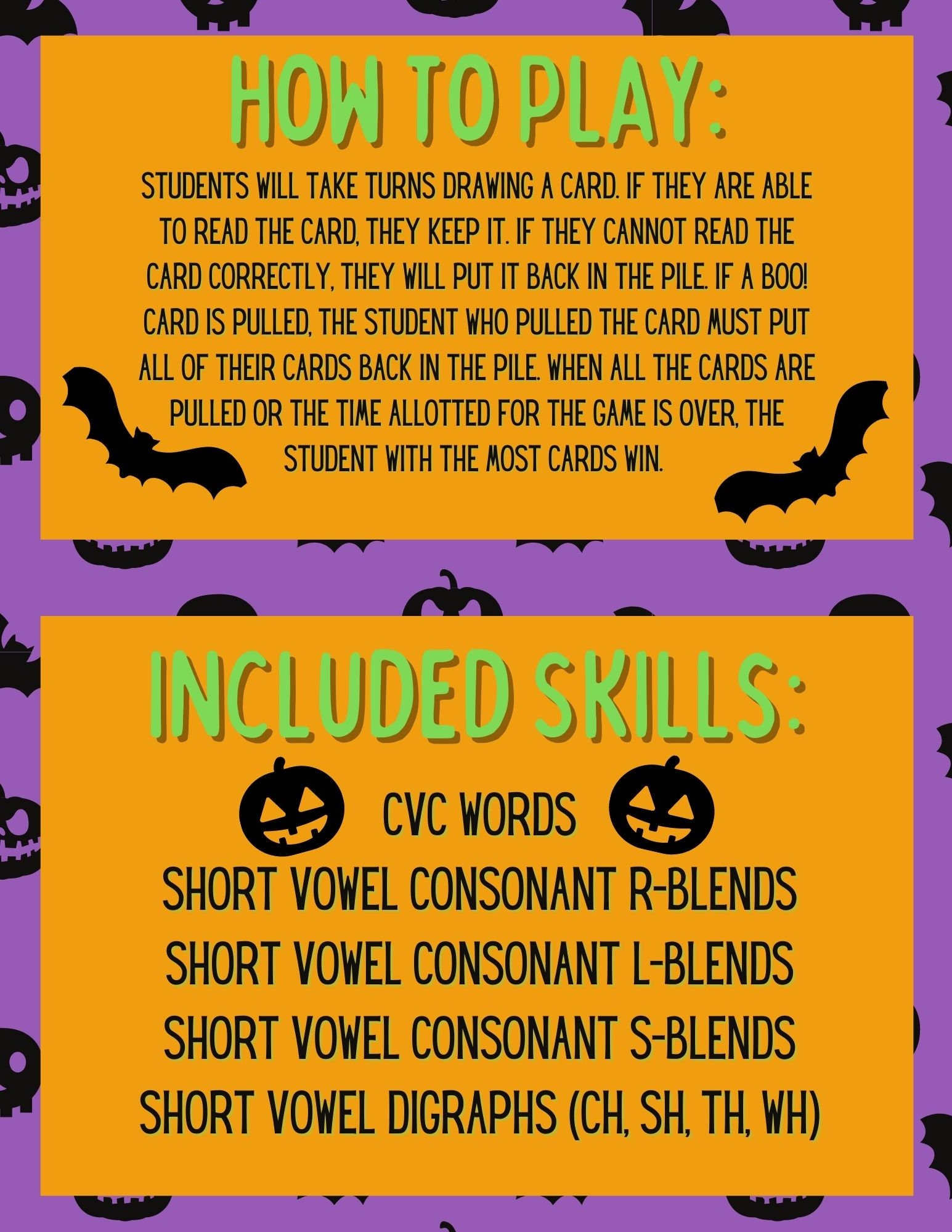 Boo! Phonics Game: CVC, Consonant Blends, and Digraphs Decoding Game - Etsy