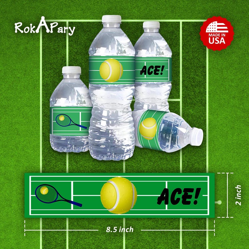 Tennis Water Bottle Labels | Set of 25 | Waterproof Glossy Sports Party ...