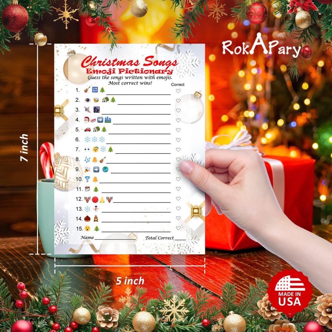 Christmas Emoji Pictionary Party Game Set of 30 Cards, 5x7 Inch Durable ...