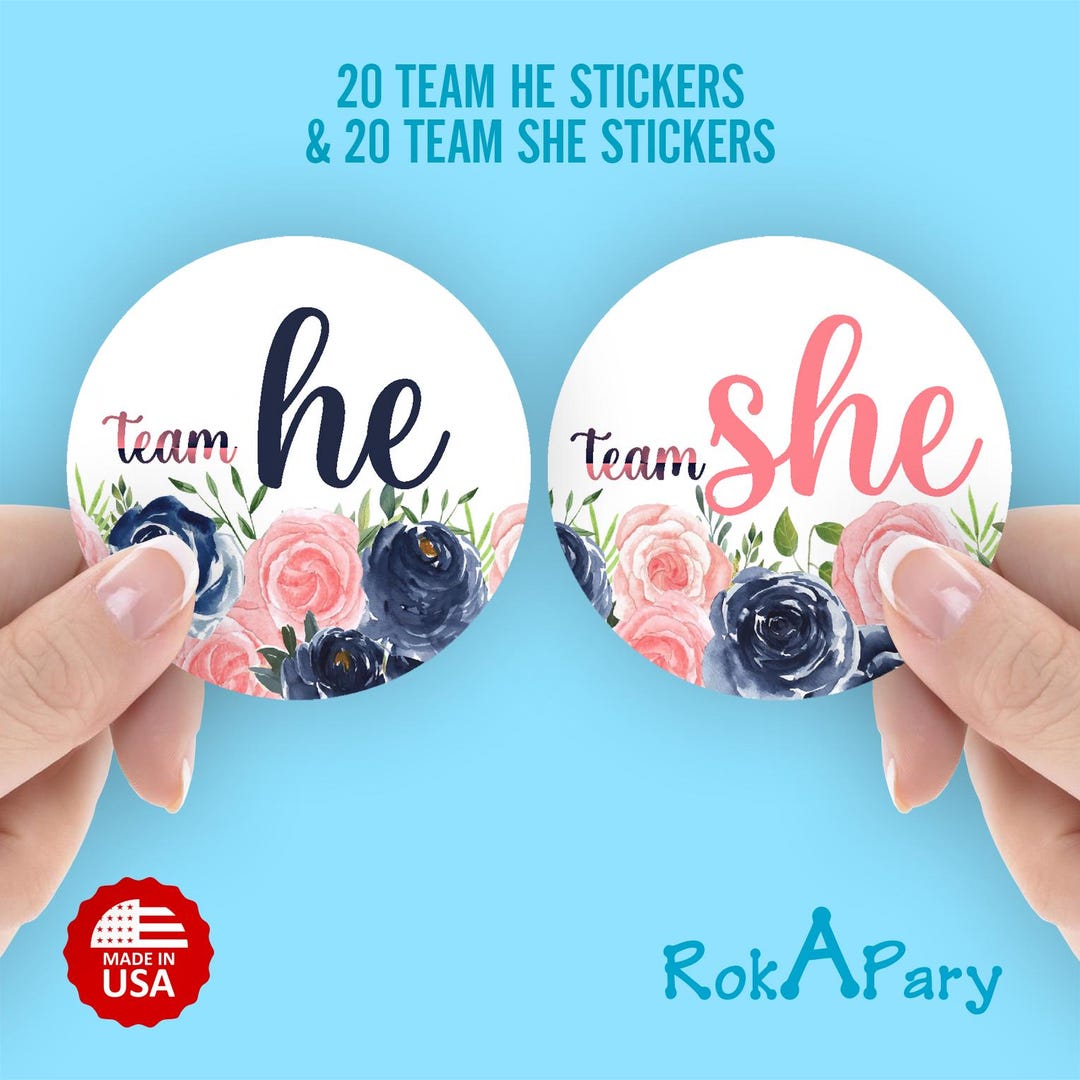 Gender Reveal Party Stickers – Set of 40 Stickers - 2 Inch Glossy Team ...