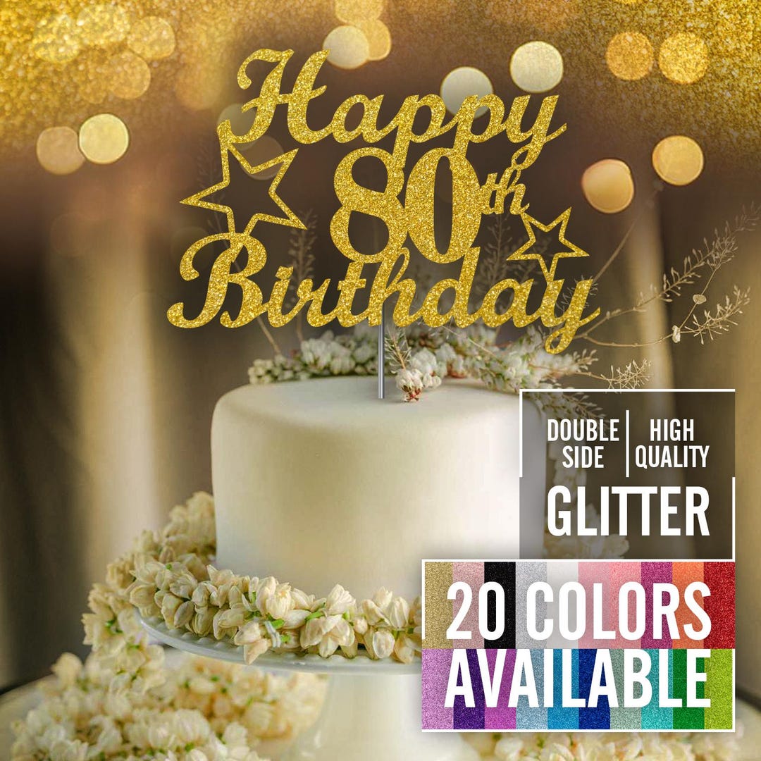 80th Birthday Cake Topper | Double-sided Sparkle Party Decoration in 20 ...