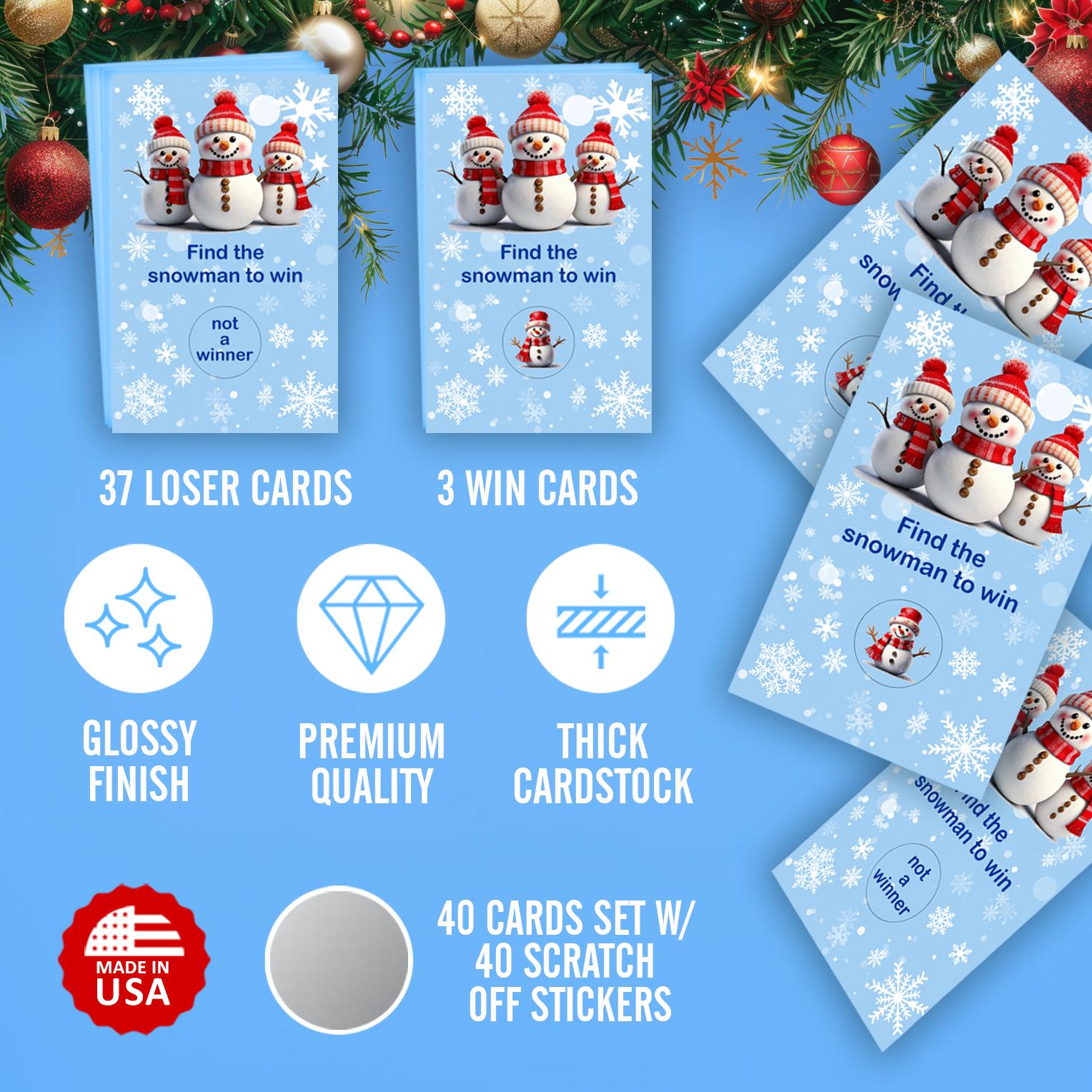 Christmas Party Scratch-off Game Cards – Snowman 40pc Party Game Set ...