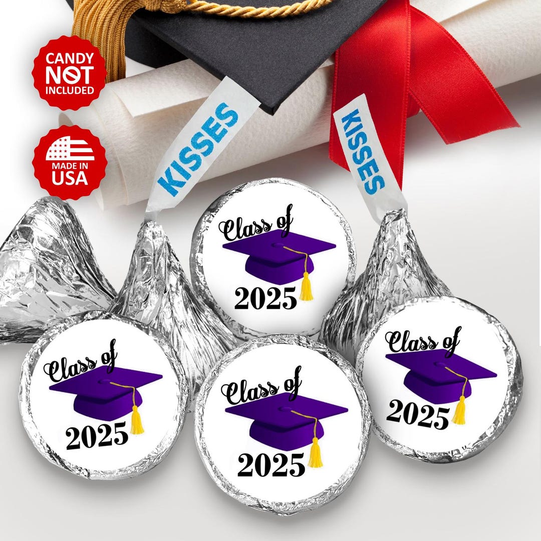 Class of 2025 Graduation Cap Kisses Stickers Purple Theme Set of 216 ...