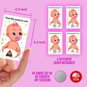 Baby Shower Game Baby Girl Find the Poop Game Fun Scratch off Cards 40 ...