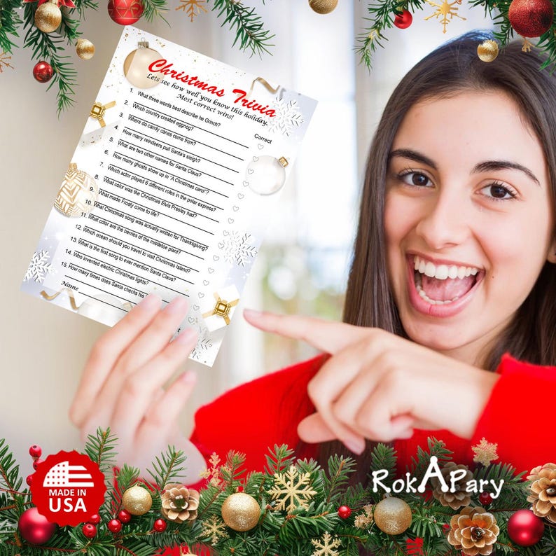 Christmas Trivia Party Game Set of 30 Holiday Cards, 5x7 Inch Thick ...