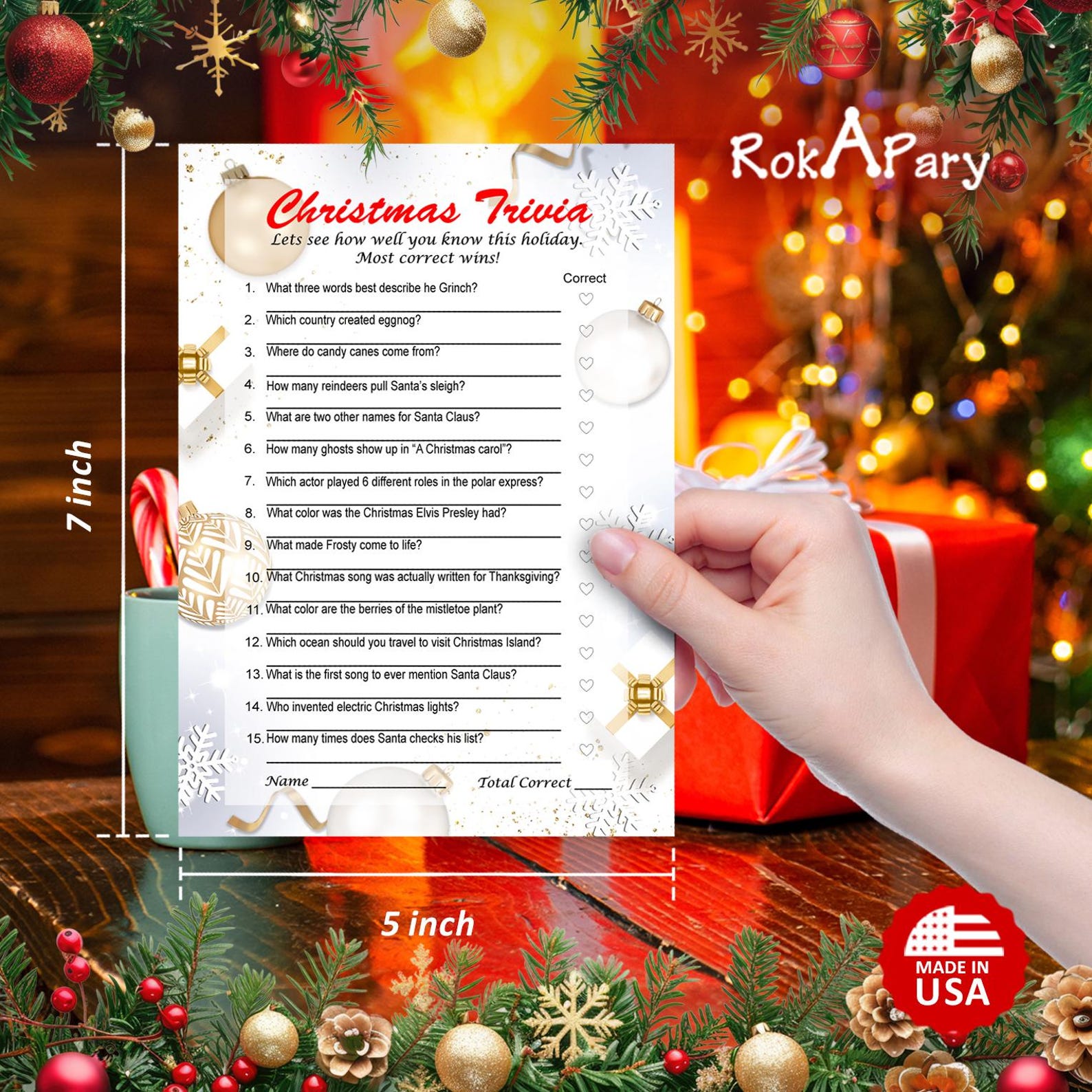 Christmas Trivia Party Game Set of 30 Holiday Cards, 5x7 Inch Thick ...