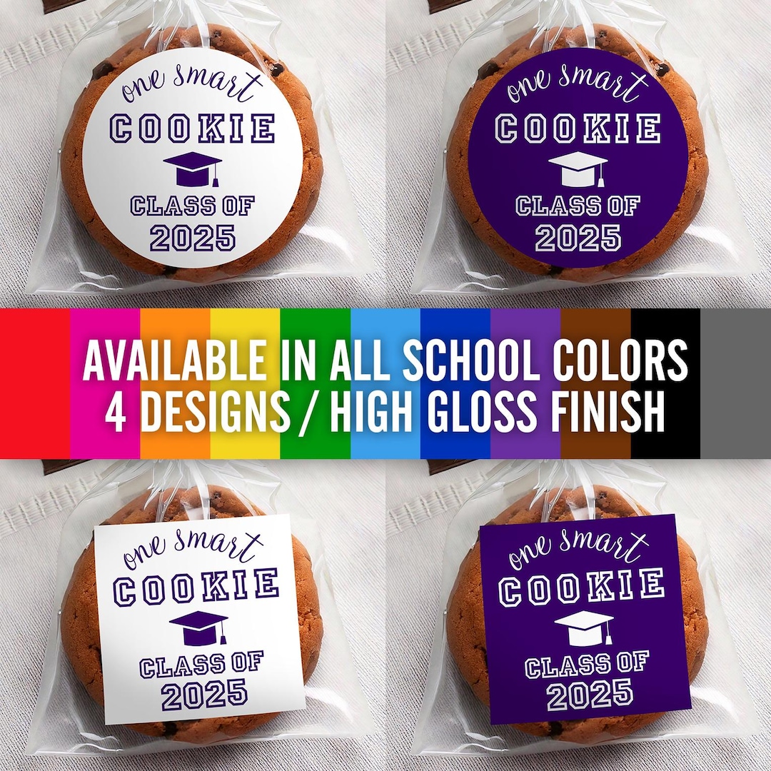 GLOSSY Class of 2025 One Smart Cookie Graduation Stickers Purple ...