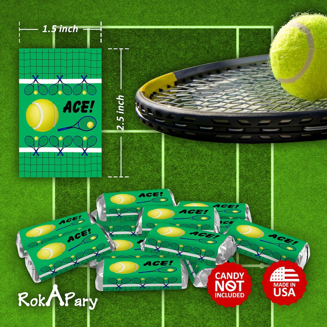 Tennis Theme Glossy Self-adhesive Mini Candy Bar Stickers – Set of 60 ...