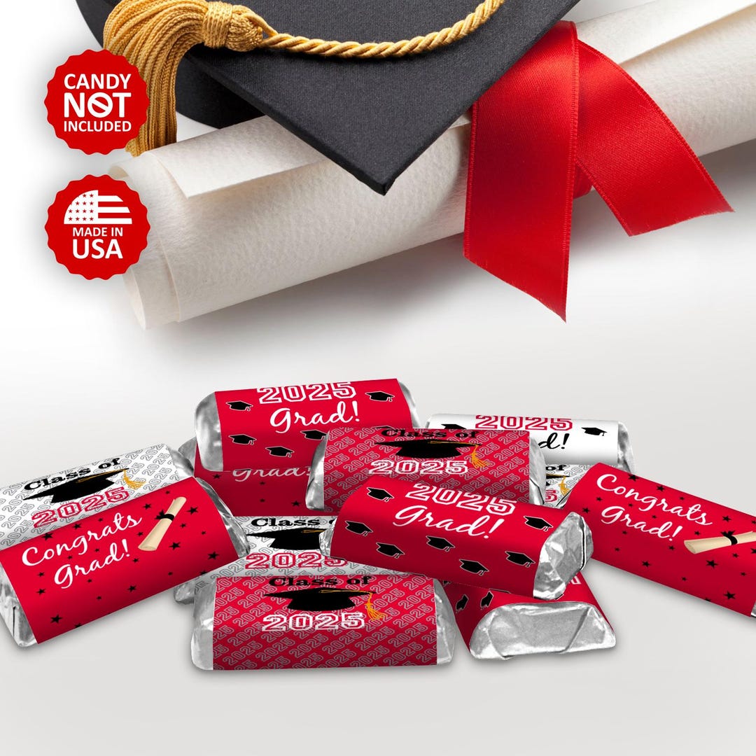 Graduation Labels for Mini Candy Bar Wrapper | Class of 2026 | Red ...