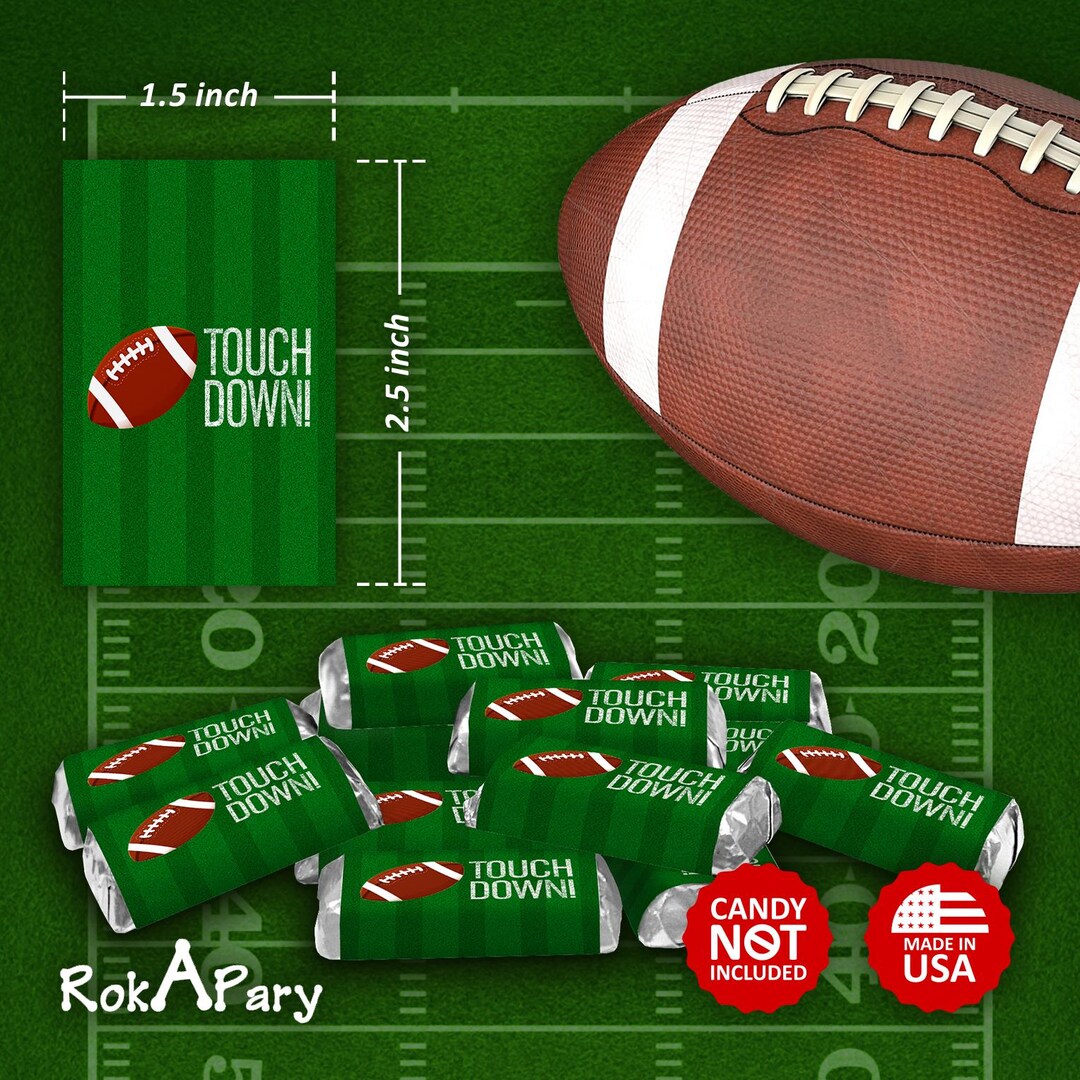 Football Theme Glossy Self-adhesive Mini Candy Bar Stickers – Set of 60 ...