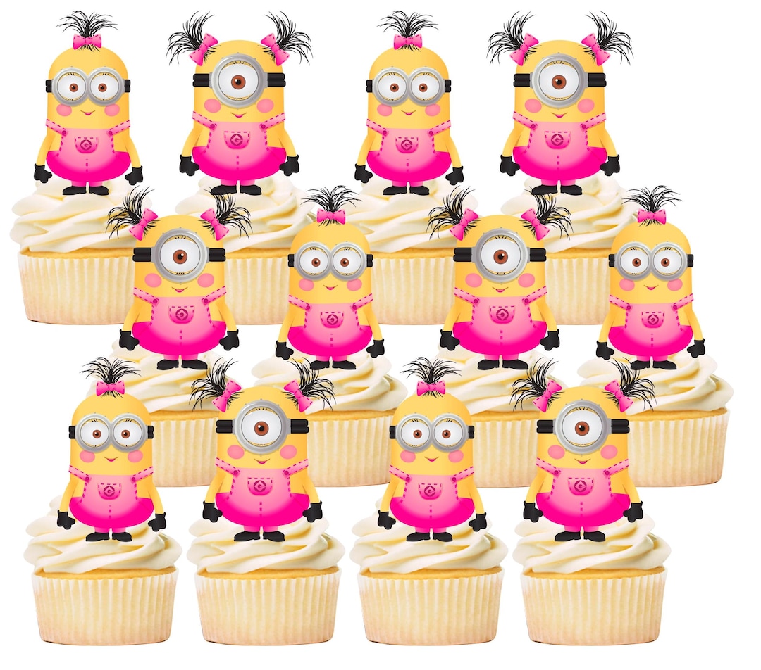 Set of 12 Pink Minion Cupcake Toppers - Etsy