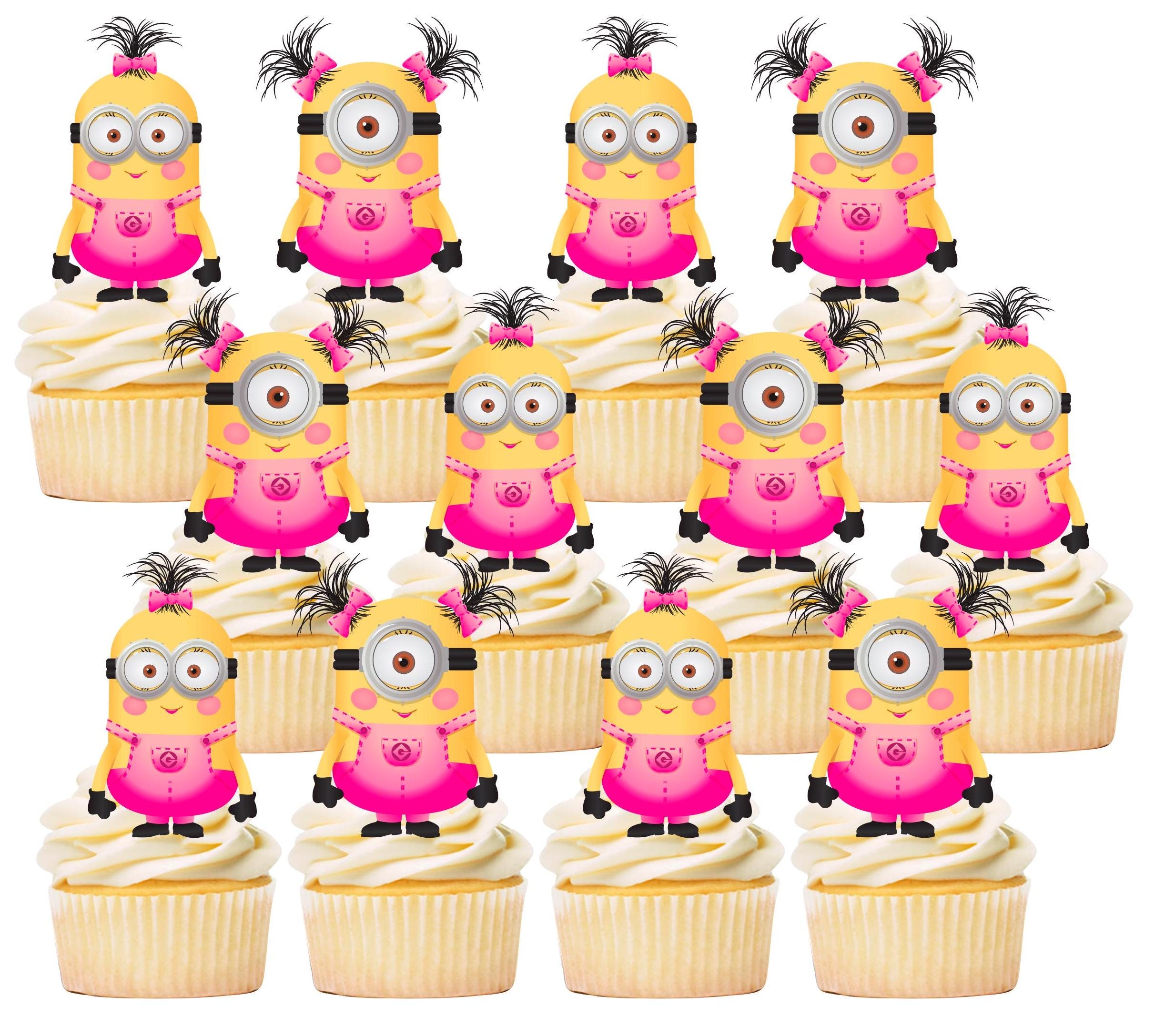 Set of 12 Pink Minion Cupcake Toppers - Etsy