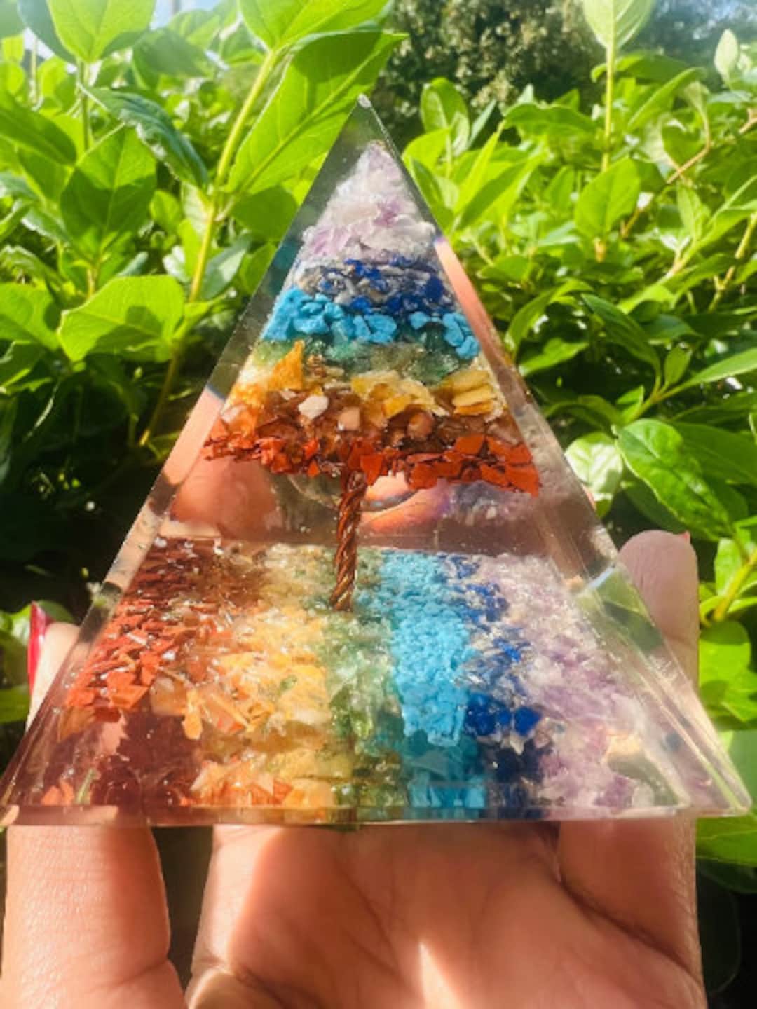 Large Chakra Orgonite Pyramid ,7 Chakra Crystal Pyramid, Tree of Life ...