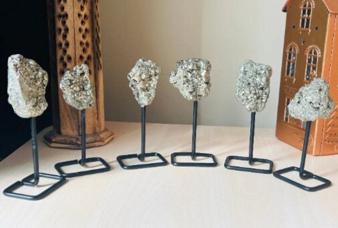 Pyrite Cluster ,raw Pyrite Crystal , Pyrite Specimen With Metal Stand ...