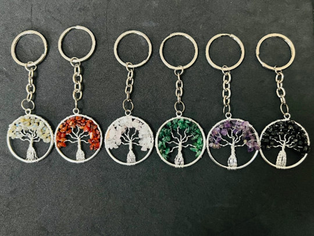 Crystal Chakra Keyring Gemstone Tree of Life Charm Key Fob Gift Reiki ...