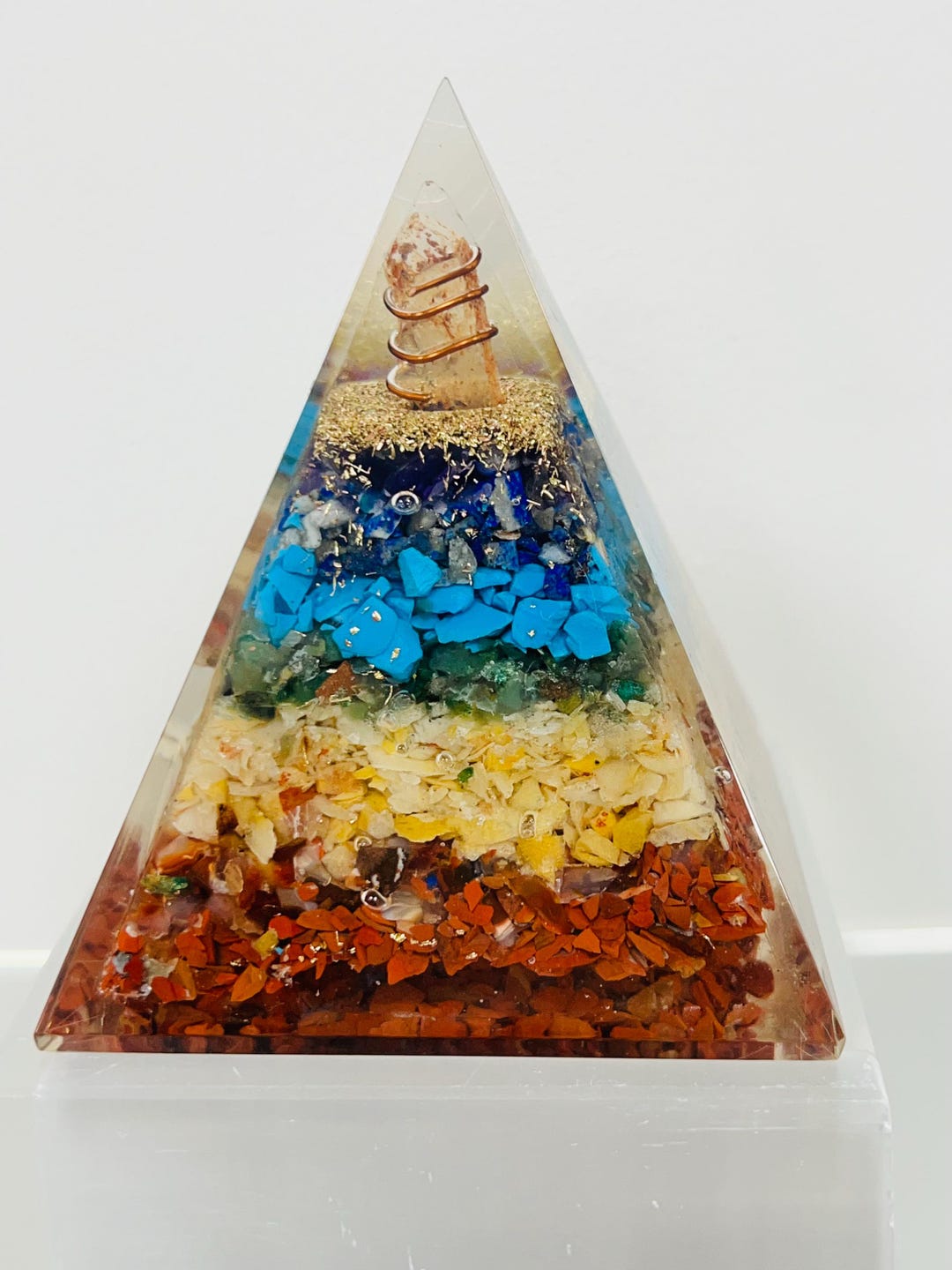 Large Chakra Orgonite Pyramid ,7 Chakra Crystal Pyramid, Tree of Life ...