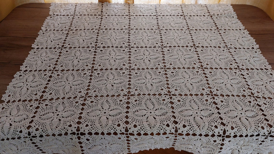 Vintage Scandinavian Handmade Crochet Square Linen Tablecloth - Etsy