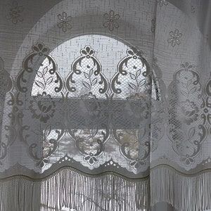 Vintage Floral Sheer White Valance Curtain, Translucent Cafe Curtain ...