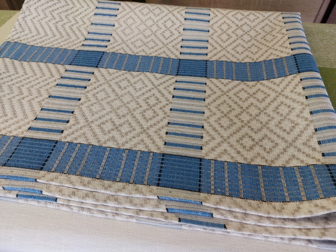 60s - 70s Woven Linen Tablecloth, Vintage Linen Table Cover, Retro ...