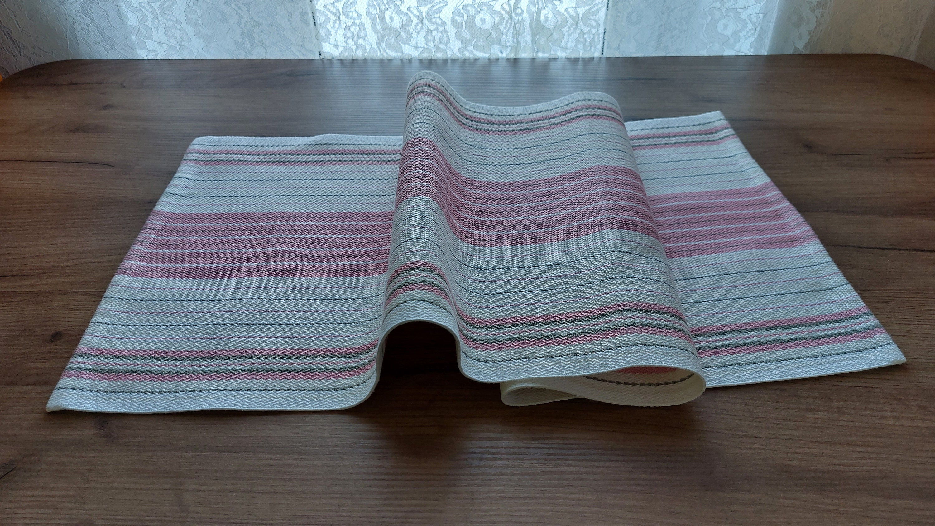 Vintage Woven Thick Linen Cotton Table Runner, Table Topper, Table ...