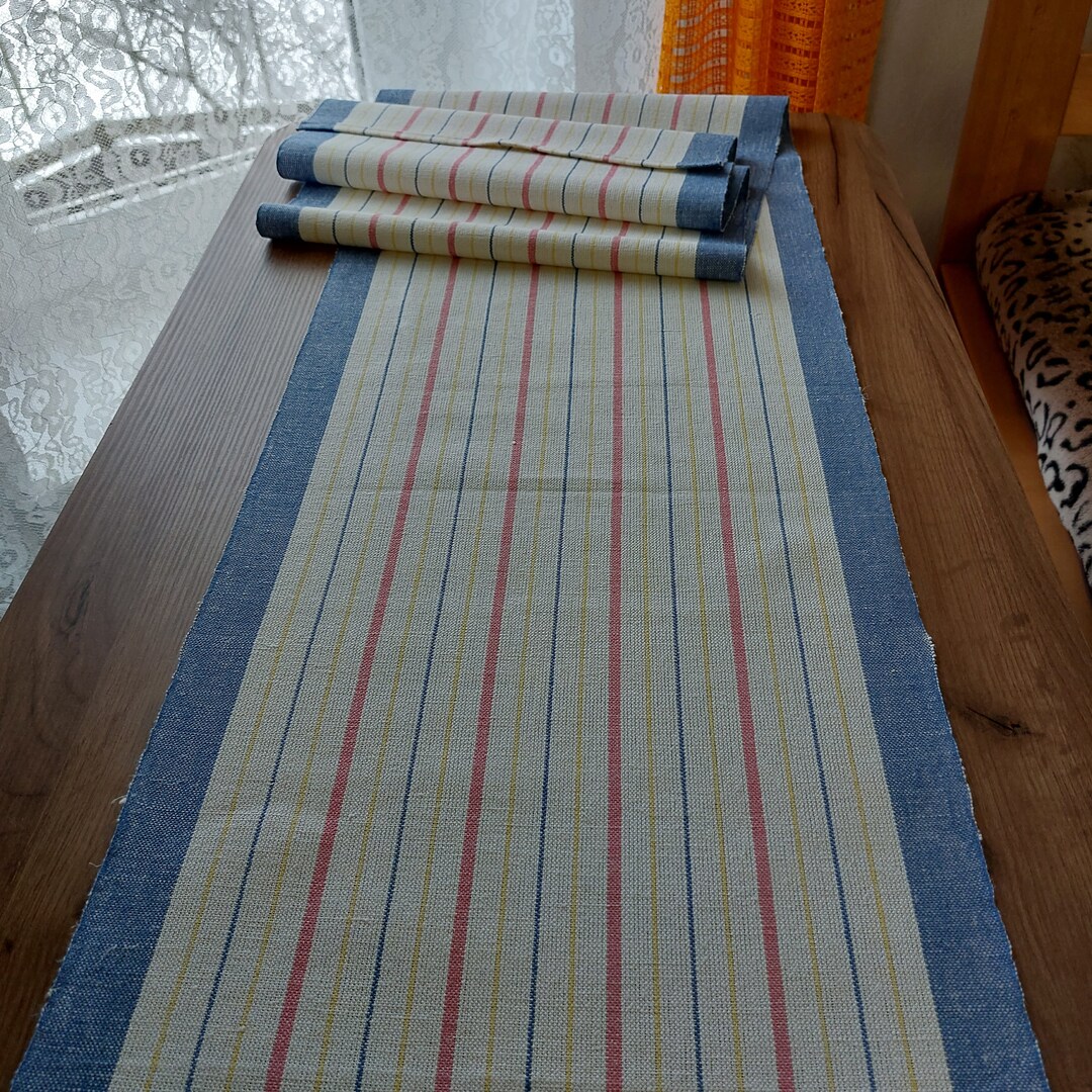 Vintage Unused Long Linen Striped Table Runner, Table Topper, Table ...