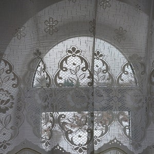 Vintage Floral Sheer White Valance Curtain, Translucent Cafe Curtain ...