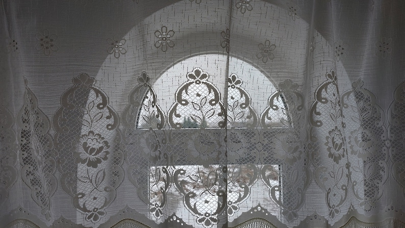 Vintage Floral Sheer White Valance Curtain, Translucent Cafe Curtain ...