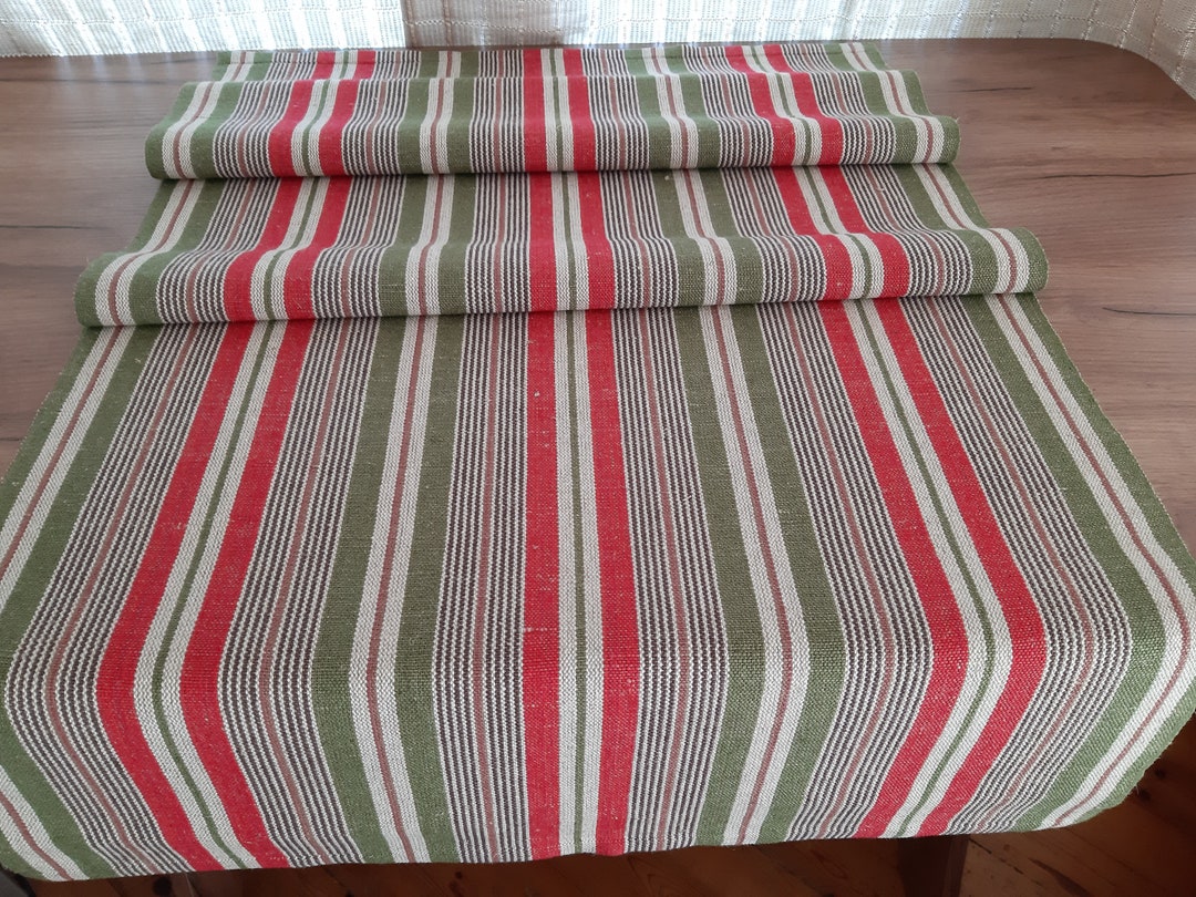 Vintage Woven Thick Linen Rectangle Scandinavian Tablecloth, Striped ...