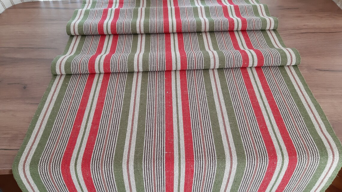 Vintage Woven Thick Linen Rectangle Scandinavian Tablecloth, Striped ...
