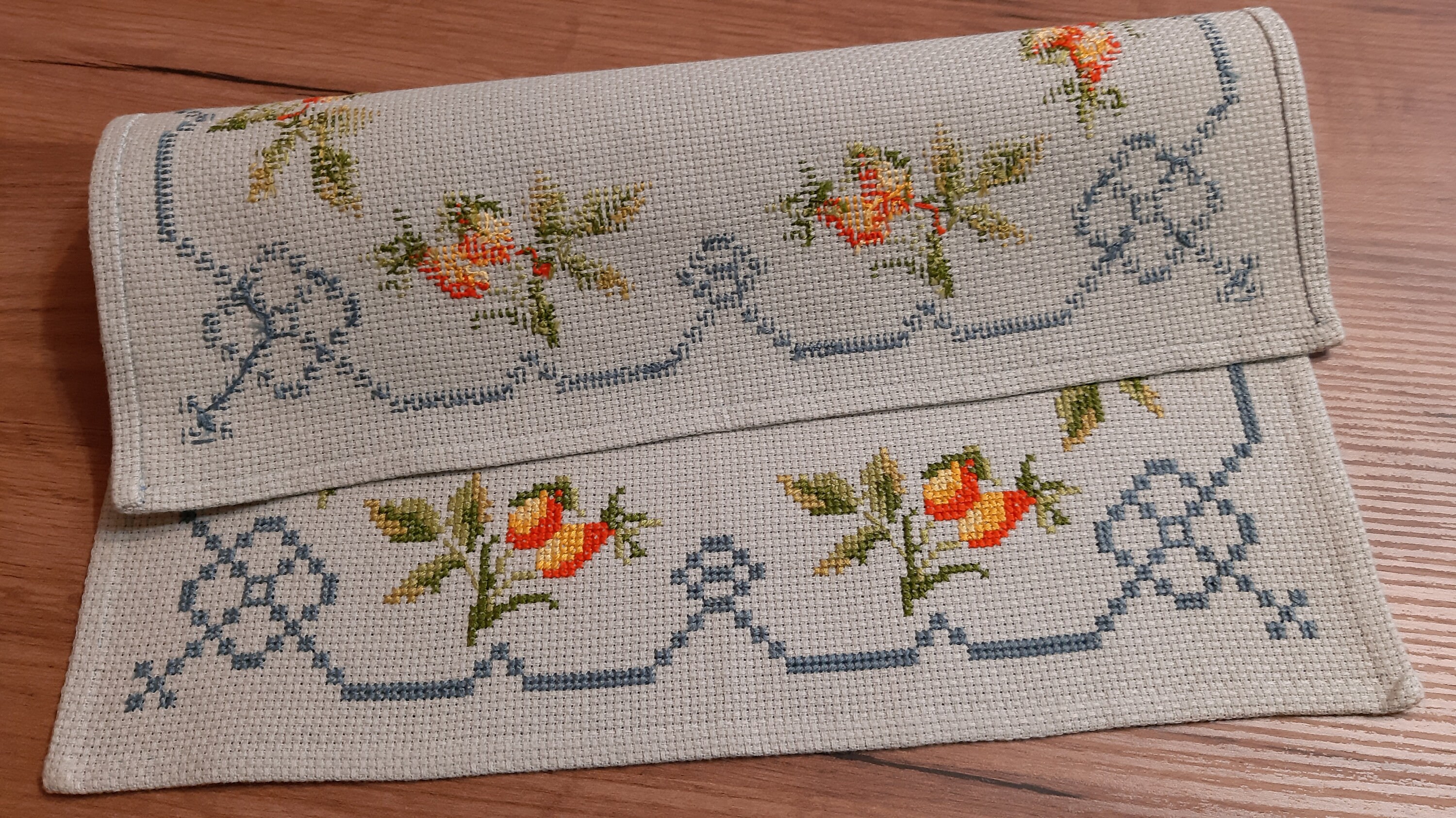 Vintage Cross Stitch Embroidery Light Blue Cotton Fabric Table Mat ...