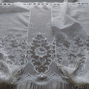Vintage Floral Sheer White Valance Curtain, Translucent Cafe Curtain ...
