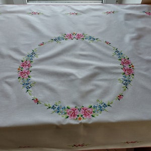 Hand Embroidered Floral Vintage Square Tablecloth , Cross Stitch ...