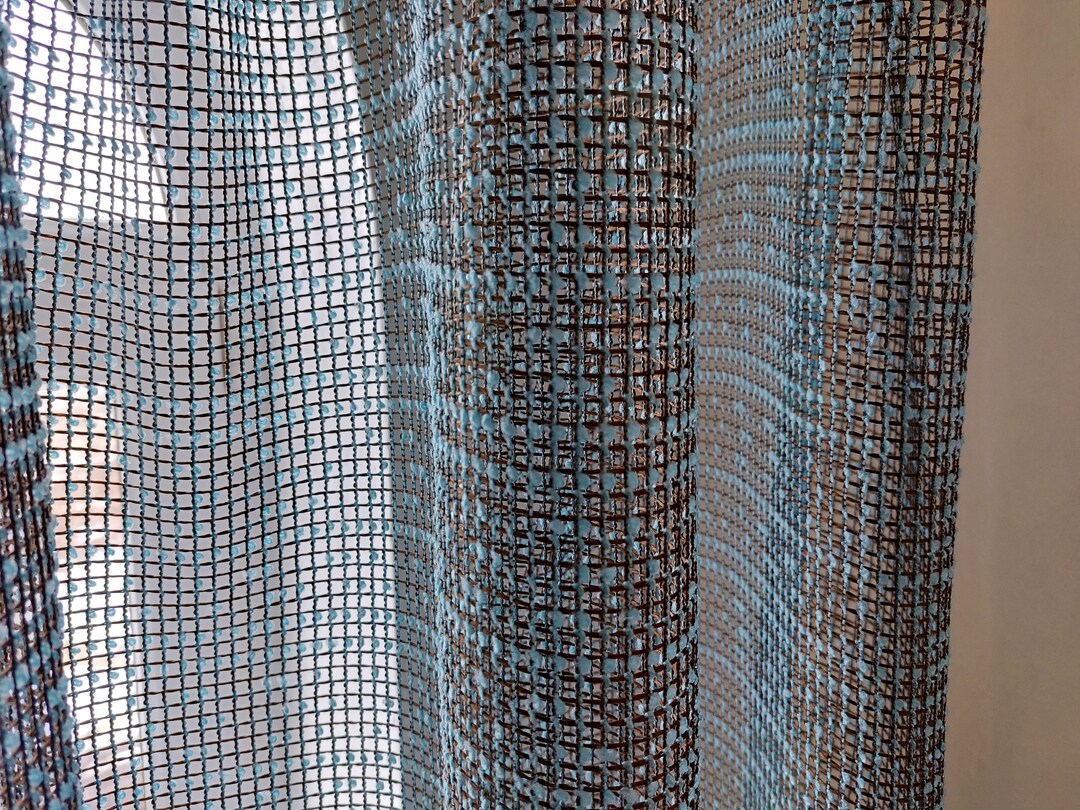 Pair of Vintage Sheer Curtains , Translucent Curtain Panels , Woven ...