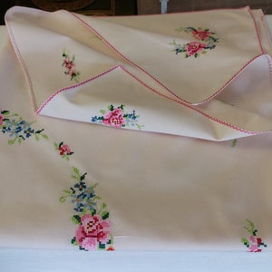 Hand Embroidered Floral Vintage Square Tablecloth , Cross Stitch ...