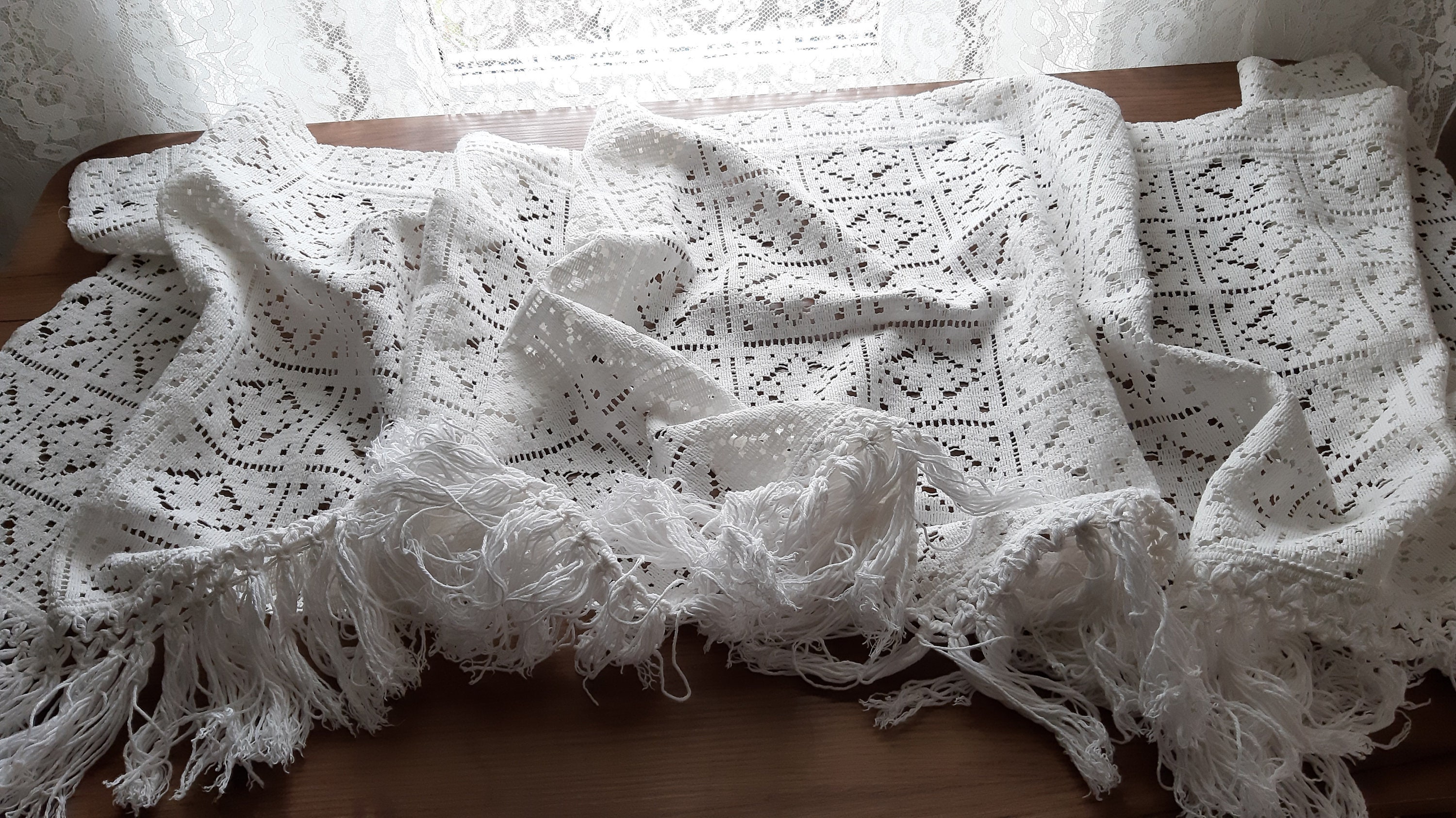 Vintage Decorative White Cotton Net Valance, Kitchen Valance, Day ...