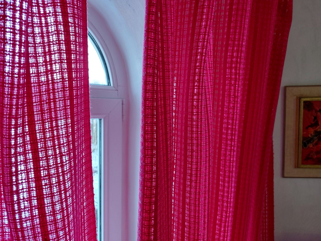 Pair of Large Pink Woven Acrylic Curtains for One Window , Pink Curtain ...