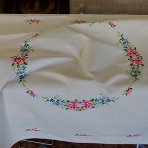 Hand Embroidered Floral Vintage Square Tablecloth , Cross Stitch ...