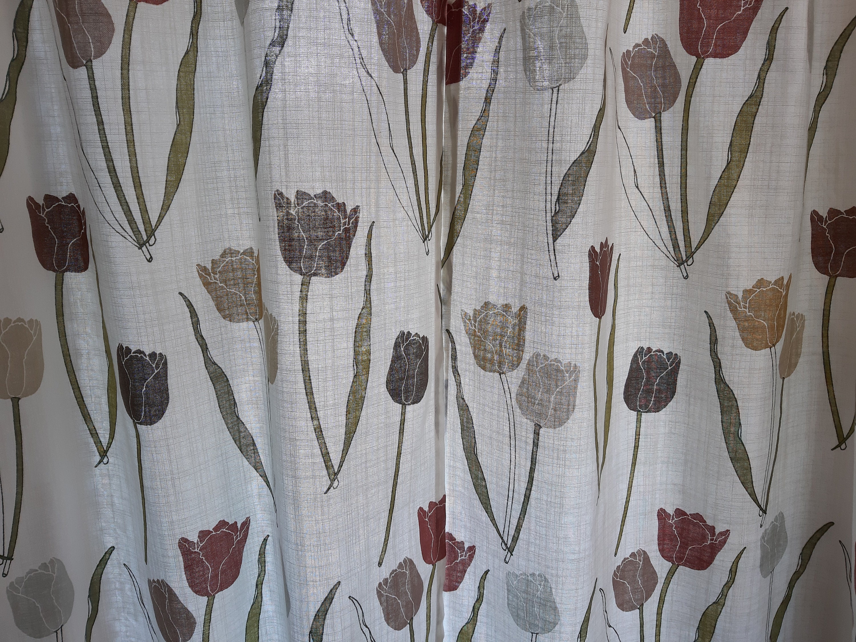 2 Pieces Vintage Scandinavian Cotton Fabric Floral Printed Curtains ...