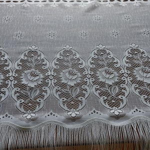Vintage Floral Sheer White Valance Curtain, Translucent Cafe Curtain ...