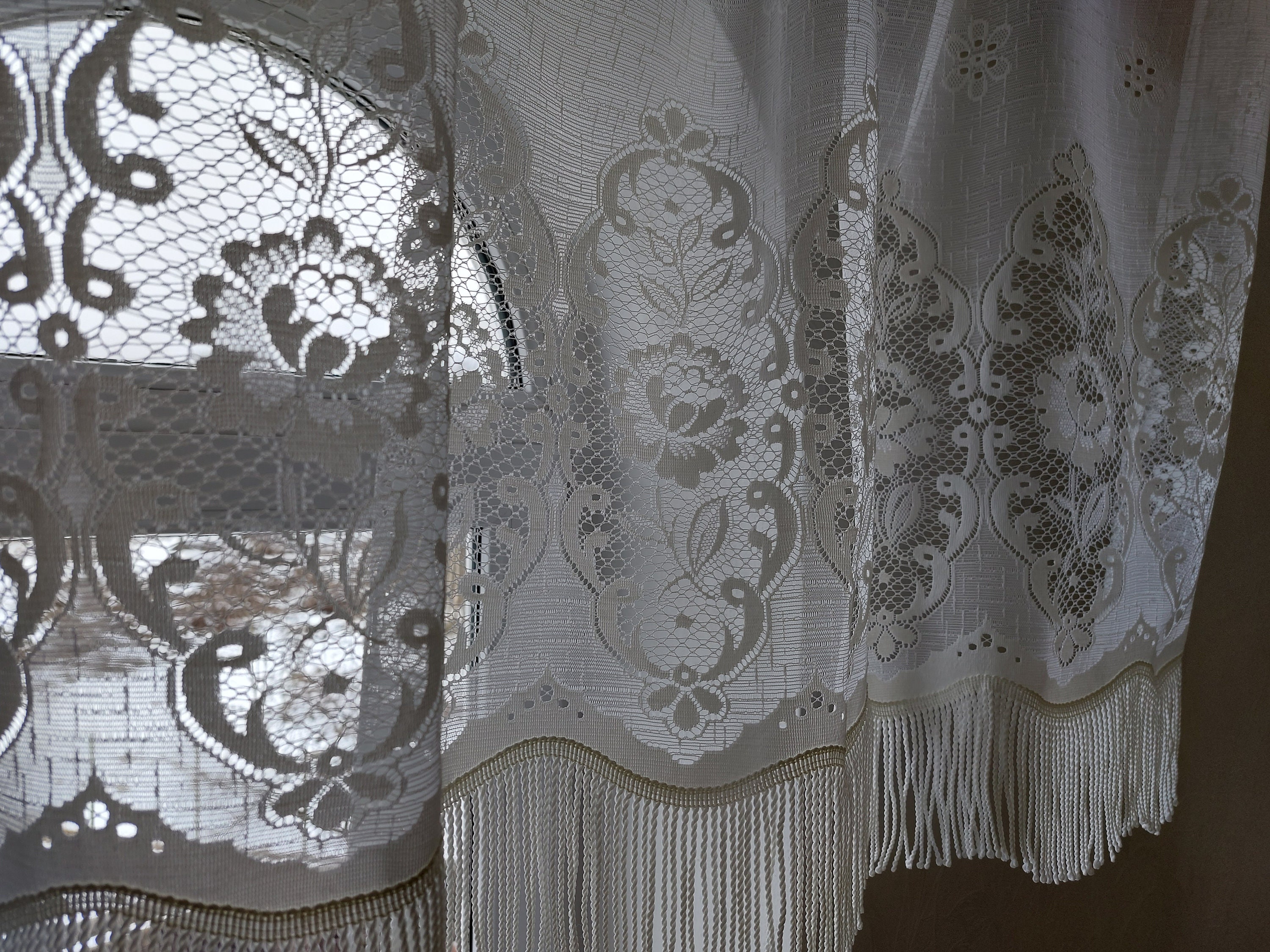 Vintage Floral Sheer White Valance Curtain, Translucent Cafe Curtain ...
