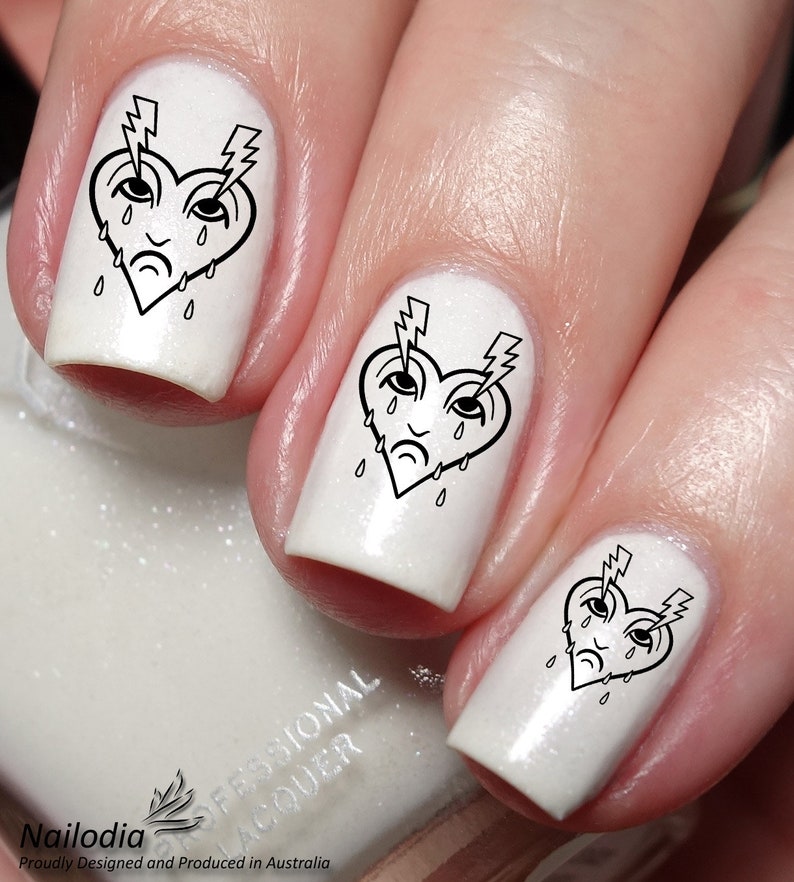 Crying Broken Heart Nail Art Decal Sticker - Etsy