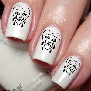 Crying Broken Heart Nail Art Decal Sticker - Etsy